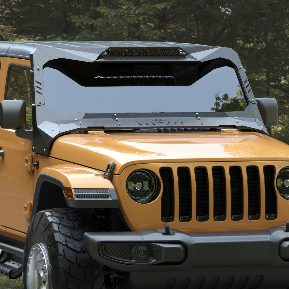 Armor Windshield Frame Cover Visor Cowl w/ LED Lights For Jeep Wrangler ...