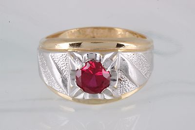 LIND TWO TONE 14KT HGE & SILVERTONE PINK STONE RING SIZE 10 SIGNED ...