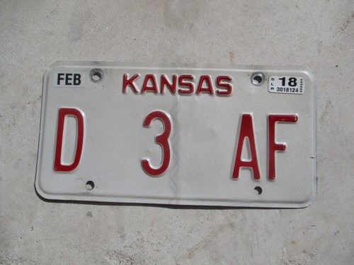 Kansas 2018 Dealer license plate # D 3 AF | eBay