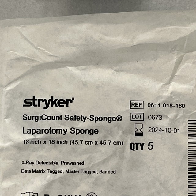 Stryker 0611-018-180 Surgicount Safety Sponges 18"x18" EXP 8/18/ 200 ...