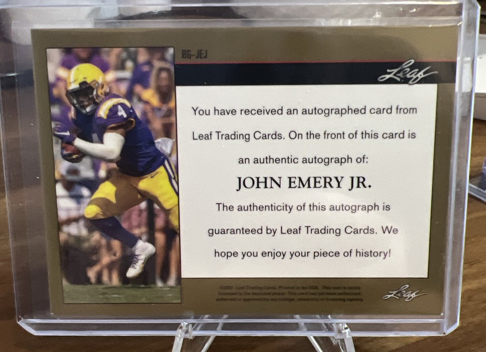 2021 Leaf Memories Rookie Autograph Black /10 John Emery Jr LSU Tigers ...