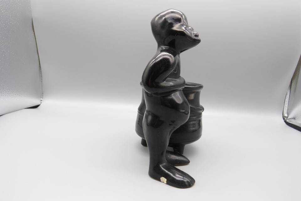 Vintage Black Glaze Canibal/Tribal figural Planter with Cauldron ...