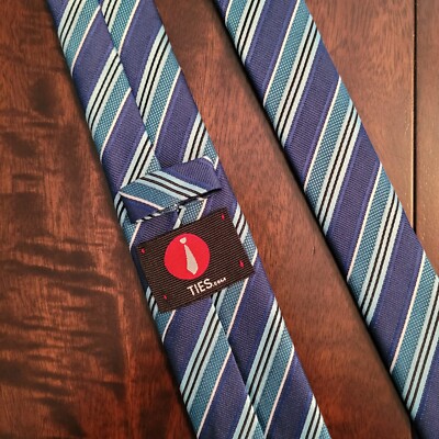 Ties.com Men's Stylish Blue Multi-Color Stripes Handmade 100% Silk ...
