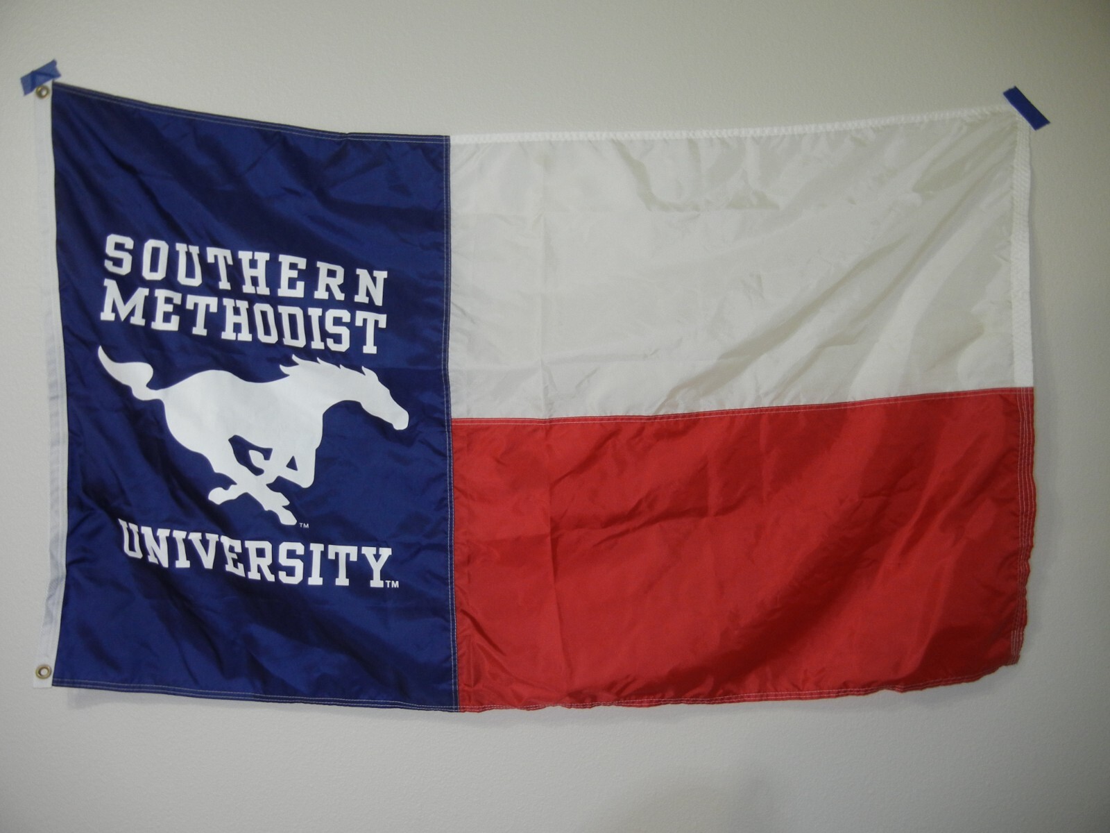 Vintage SMU Mustangs Logo Texas Flag Banner 3x5 Approx 35" x 60" Super ...