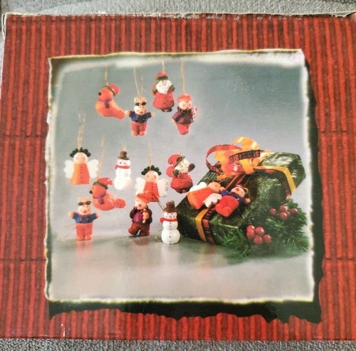 Hand Painted Mini Folk Santa Tie On Ornaments Set Of 12 Miniature ...