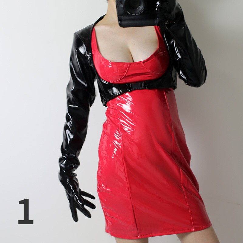 Ladies PU Faux Leather Gloves Crop Top Wrist Long Club Punk Party Shiny ...