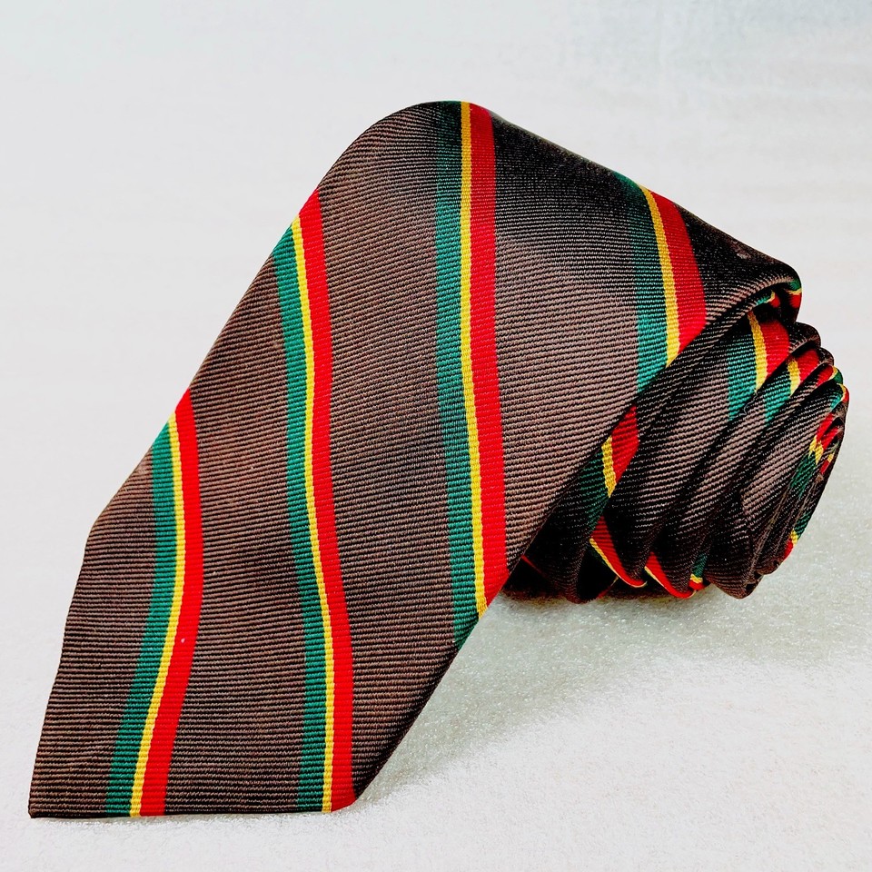 VTG Repp Tie Brown Red,Gold,Green Stripe, Made In England The Gentry ...