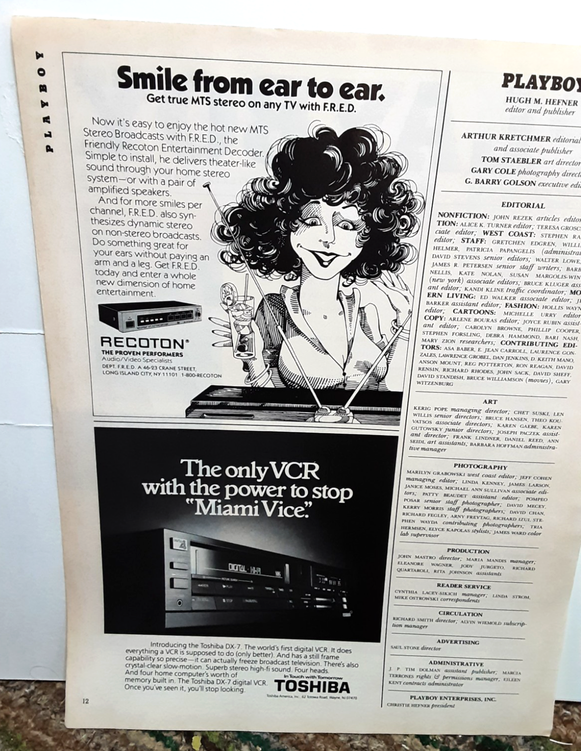 1986 Toshiba VCR Recoton FRED Stereo Miami Vice Vintage Print Ad Tech ...