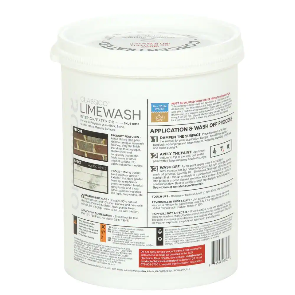 Exterior Paint 1 Qt. Avorio White Limewash Interior Zero-VOC Non Toxic ...