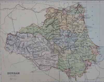 1895 Durham county map. Victorian. Sunderland, Hartlepool, Bishop ...