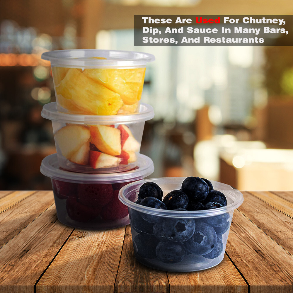 Clear Plastic Round Food Container with Lid Deli Pots Tub for Sauce ...