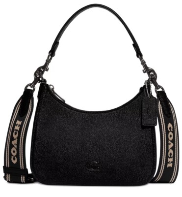 COACH Signature Coated Canvas Solid Black Crossbody CJ842 Original ...