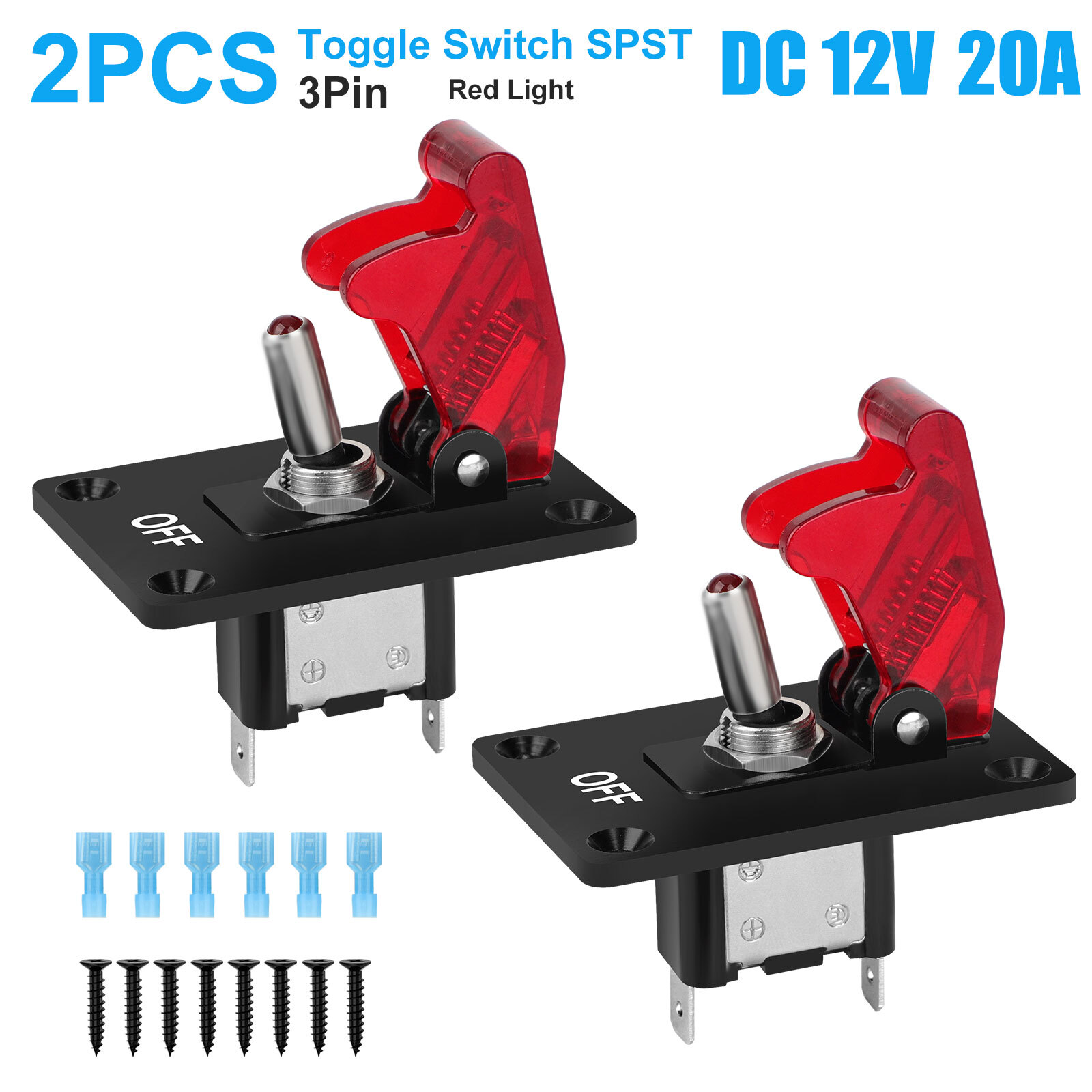 2x Toggle Switch Heavy Duty 12V DC 20A Rocker Switch SPST On/Off 2 Pin ...