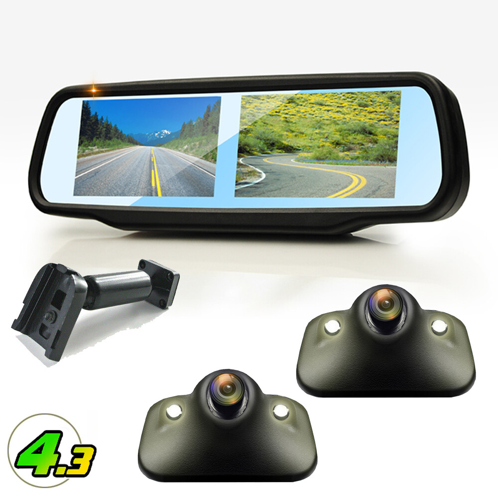 4.3" Dual Screen Monitor Mirror No.1 Mount 2x Blindspot Side View ...