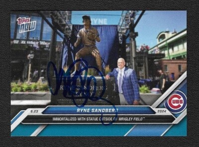 Ryne Sandberg Signed Auto 2024 Topps Now Blue Wrigley Statue Cubs Card ...