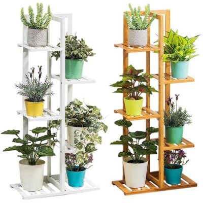 5 Tiers Bamboo Flower Pot Plant Stand Ladder Shelf Display Rack Indoor ...