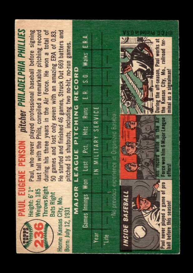 1954 Topps Set-Break #236 Paul Penson EX-EXMINT *GMCARDS* | eBay