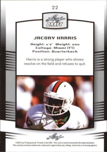 2012 Leaf Draft #22 Jacory Harris Miami Hurricanes | eBay