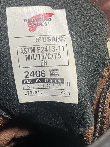 Red Wing 2406 Work Boots Steel Toe Brown Men Size 9 H Made in USA | eBay