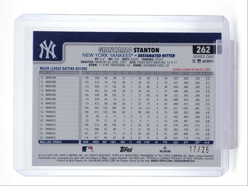 GIANCARLO STANTON 2025 TOPPS SERIES ONE BASEBALL WOOD YANKEES /25 Q1940 ...