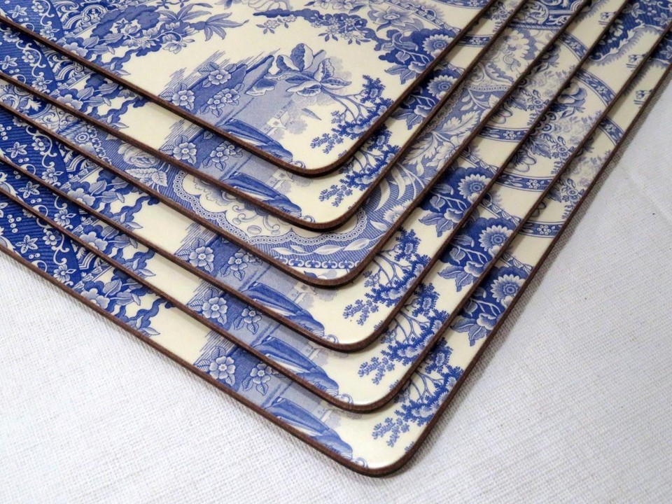6 SPODE Blue Room Collection Placemats in Box, Cork Backed, Rare PLATES ...