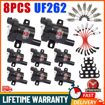 Round Set of 8 Ignition Coil Pack UF262 with Spark Plug and Wire For ...