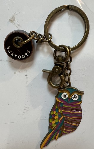 Sakroots Owl Key Chain Bag Charm w/clip Multicolor Antique Brass Tone ...