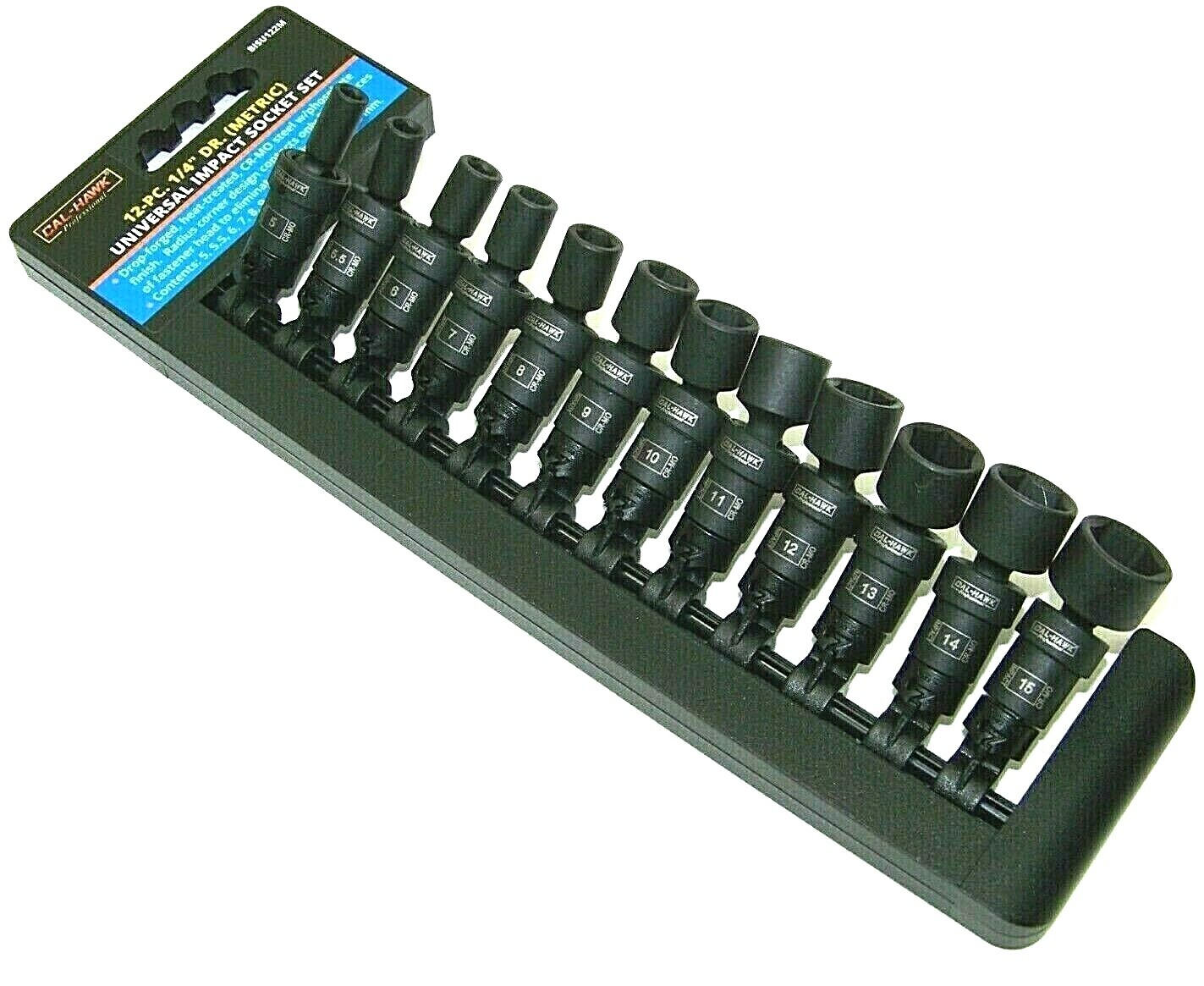 12 pcs 1/4" Drive Universal Swivel Impact Socket Set Professional ...