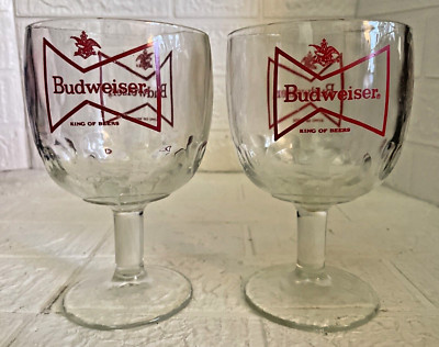 Lot of 2 Budweiser Beer Goblet Stemmed Glass Clear Thumbprint Pattern ...