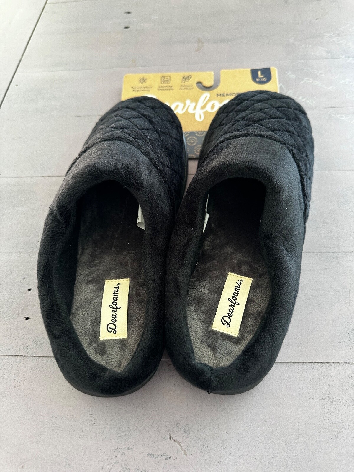 Dearfoams Black Slippers size L 9/10 NWT