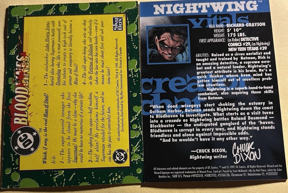 Nightwing-1997 & Bloodlines "Man of Steel"1993 Card from D.C. Comics | eBay