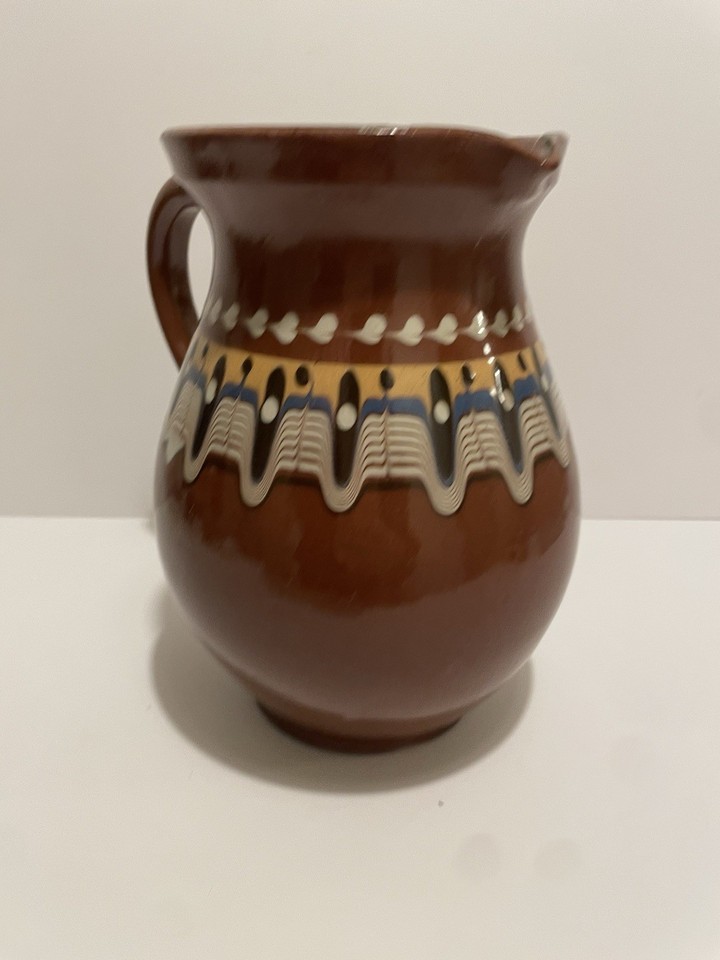 Vintage Bulgarian Troyan pottery. Large Jug Pitcher Dark Red Boho Decor ...