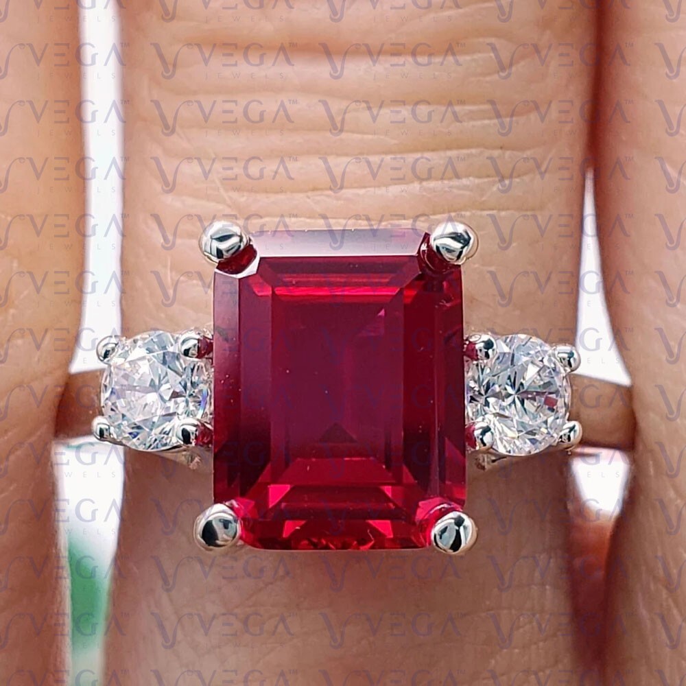 Red Emerald Cut Engagement Rings Monalisa Emerald Cut Ruby Engagement
