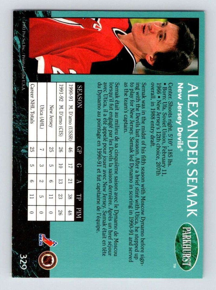 Alexander Semak 1992-93 Parkhurst #329 NJ Devils ID:21861 | eBay