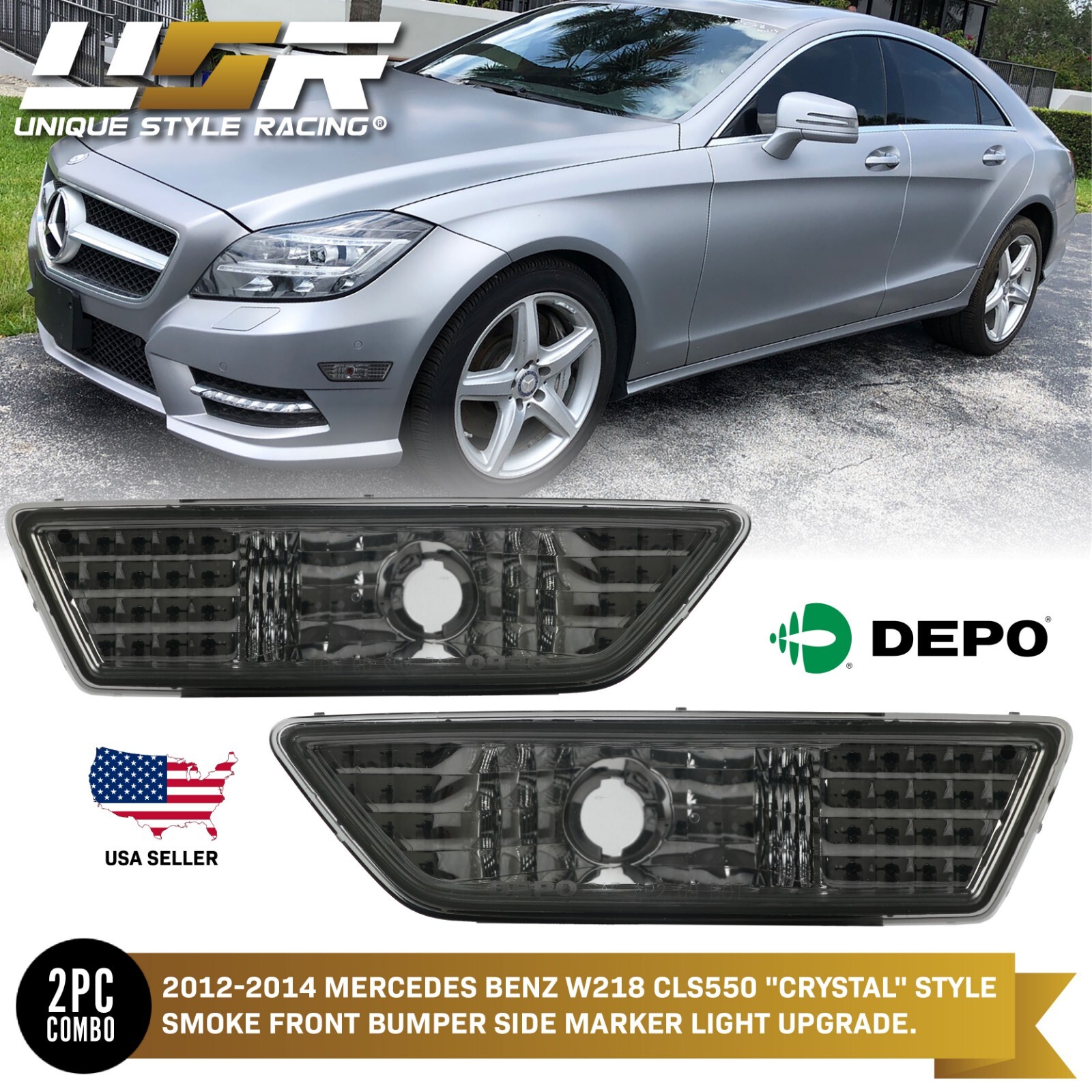 Crystal Smoke Bumper Side Marker Lights For 2012-2014 Mercedes W218 CLS ...
