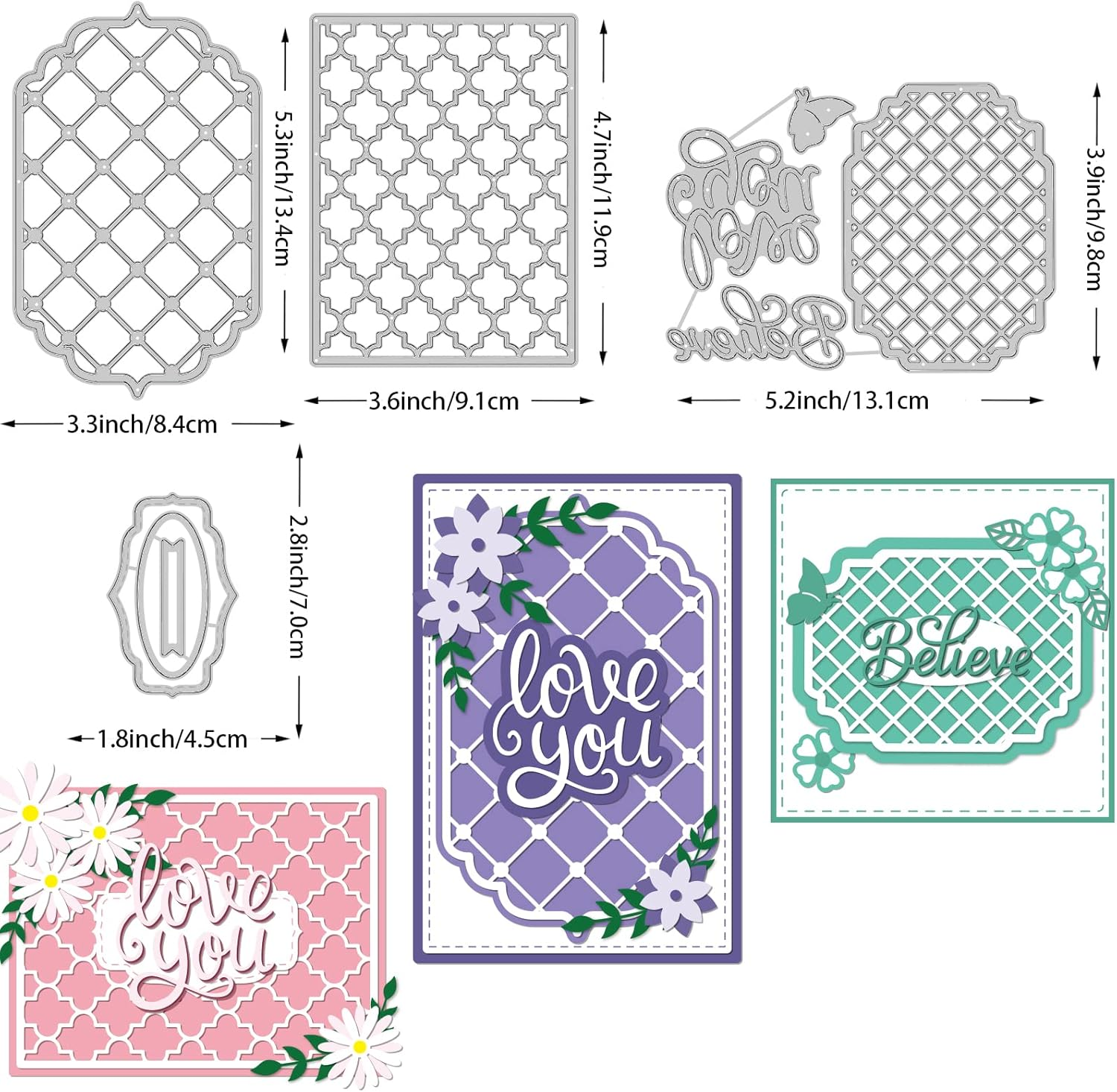 4 Styles Net Lace Frame Cutting Dies, Grid Background Metal Cutting ...