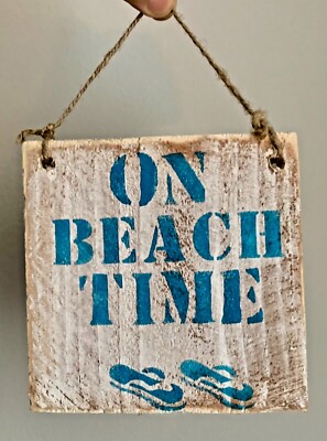 New! "ON BEACH TIME" Beach Wood Signage 5.25 x 5.25" | eBay