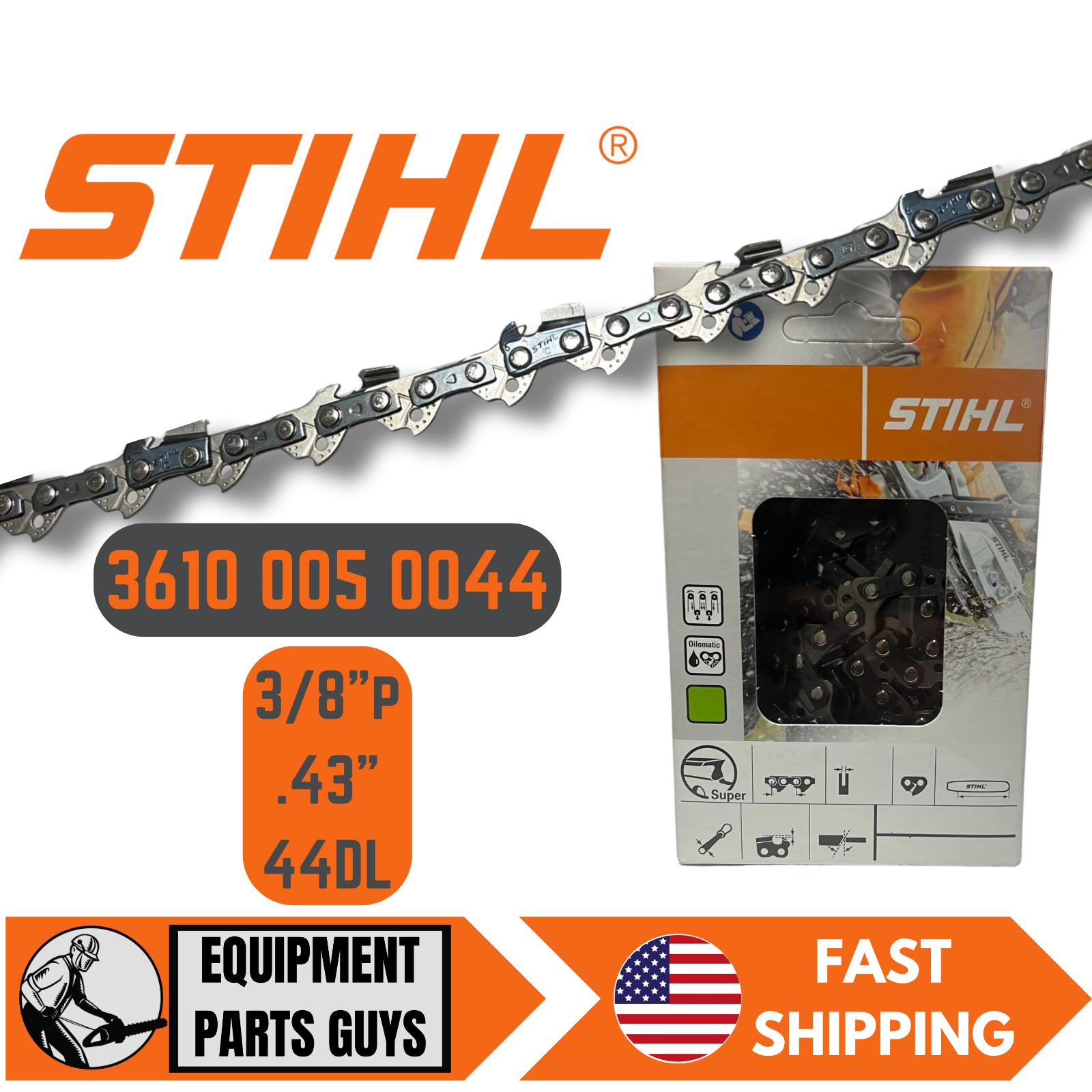 61PMM3 44 STIHL NEW CHAIN 12 in. 3/8p .43 gauge 44 drivers 3610-005 ...