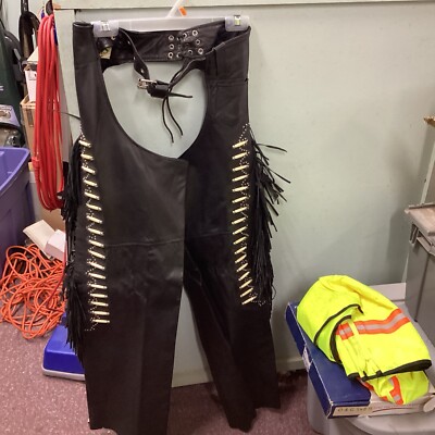 Womens Sunriders Western Wear Chaps And Vest Black Rare Tassel Size Xl ...