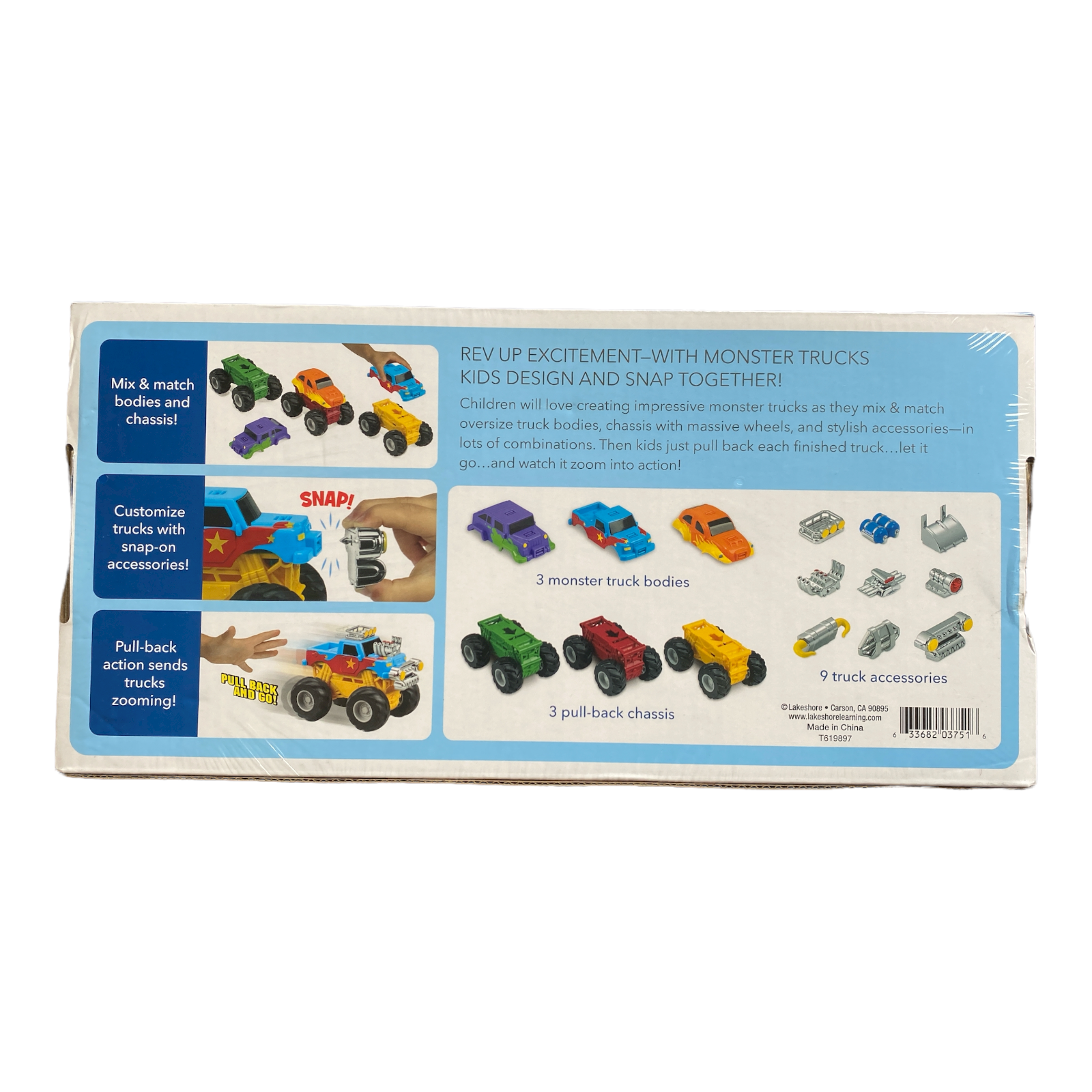 Lakeshore Snap & Design Monster Trucks Toy Mix And Match Pull Back ...