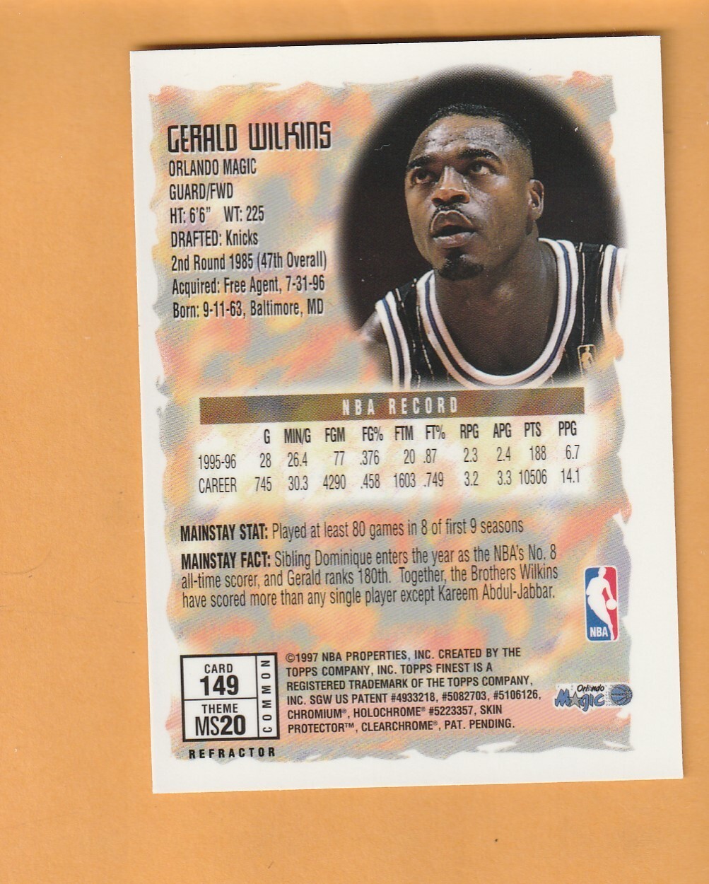 1996-97 Topps Finest - Common - Bronze Refractor #149 Gerald Wilkins ...