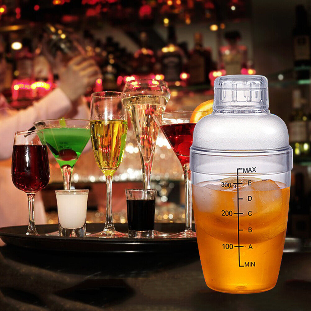 Clear Plastic Cocktail Shaker Cup Scale Wine Beverage Mixer Drink ...