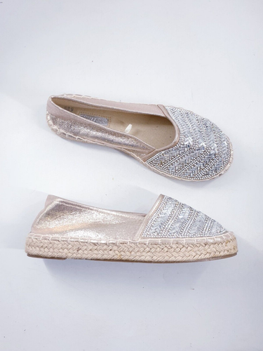 Primark size 4 (37) gold canvas espadrilles diamante / mirror bead flat ...