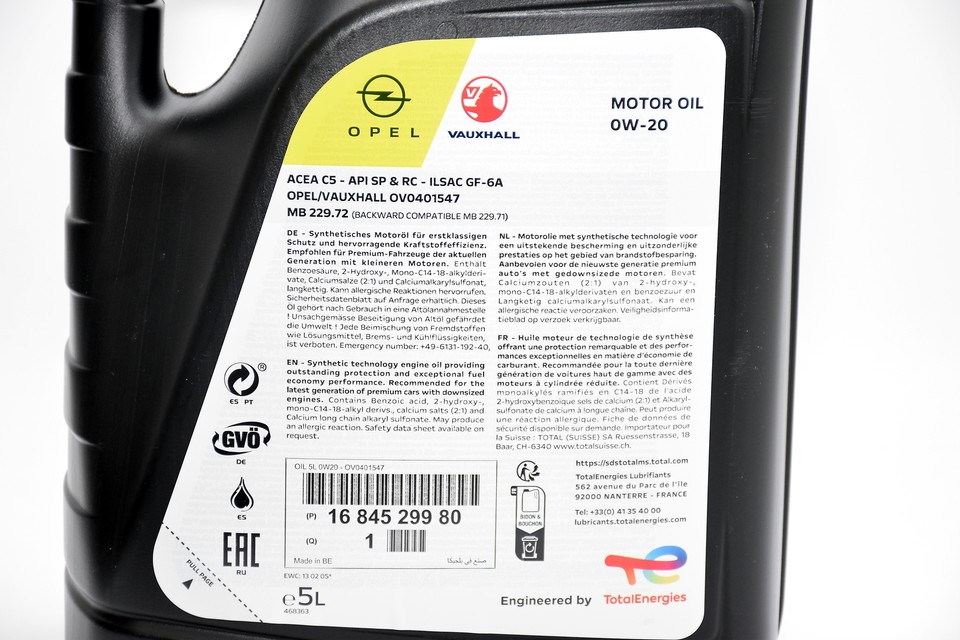 0W-20 5L Motoröl Motoren Öl 0W20 Original Opel OV0401547 1684529980 5 ...