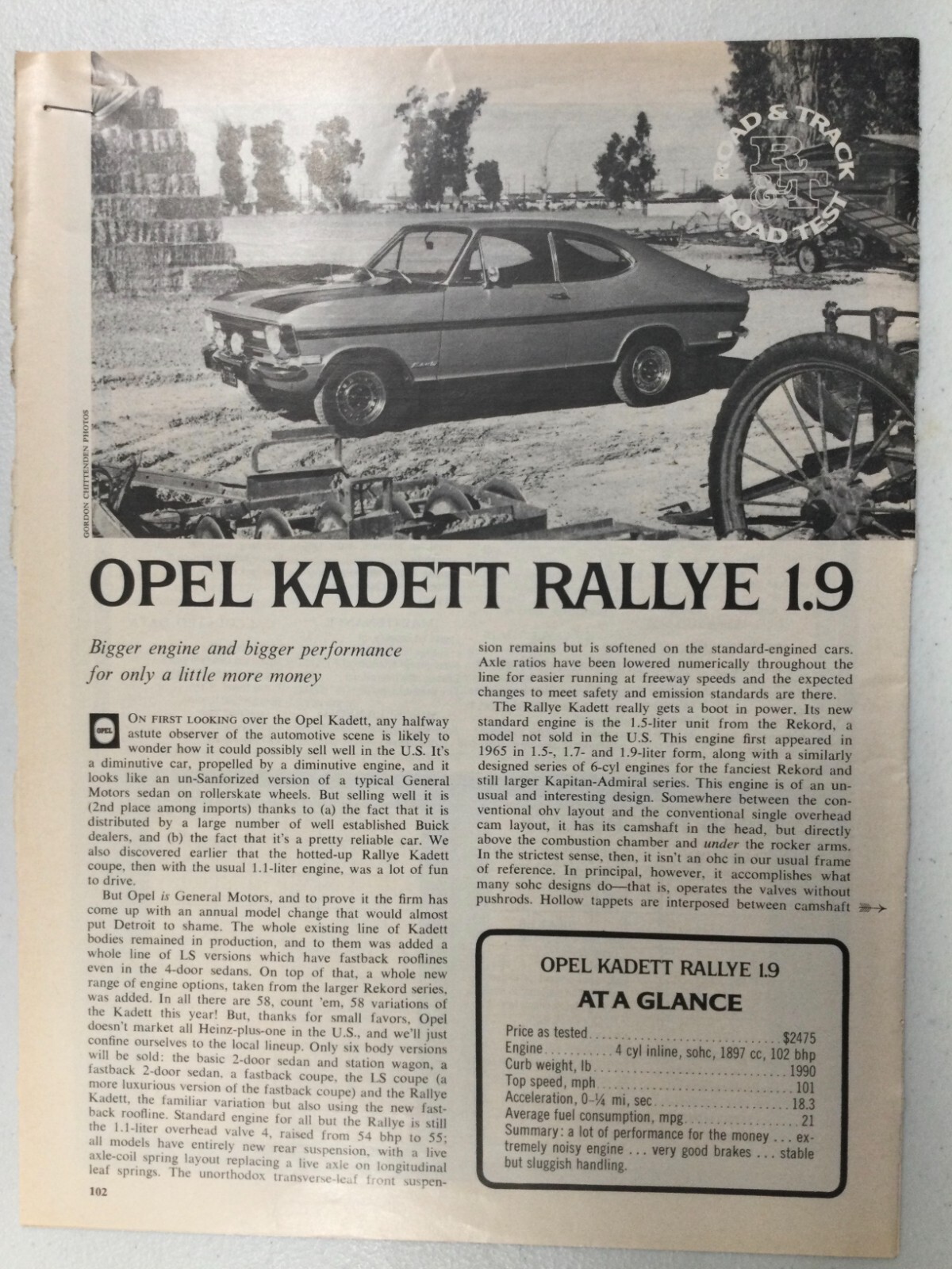 OpelArt46 Article Road Test 1968 Opel Kadett Rallye 1.9 RTA 1969 3 page ...