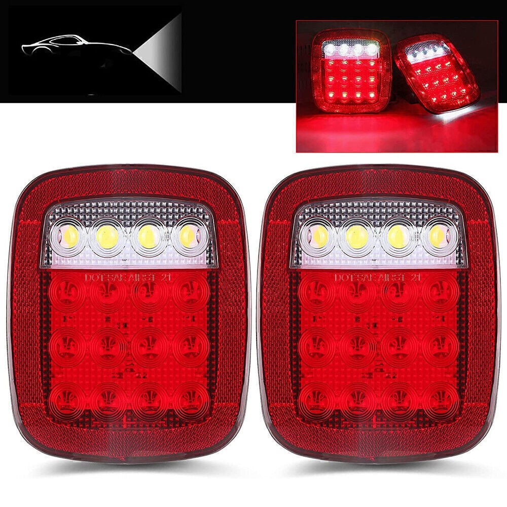2x Rear LED Submersible Square Trailer Tail Lights Kit Boat Truck ...