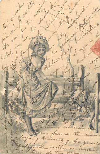 Holidays & celebrations luck greetings fantasy drawn lady and pig ...