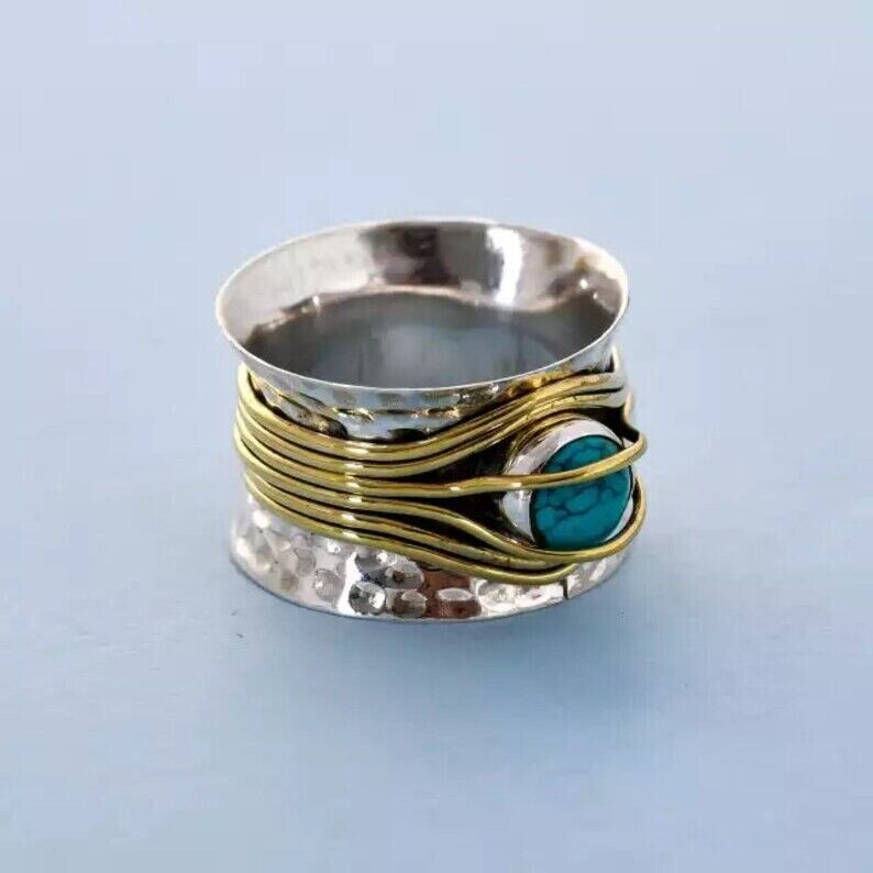 Blue Turquoise Ring 925 Sterling Silver Ring Anxiety Ring Fidget Ring ...