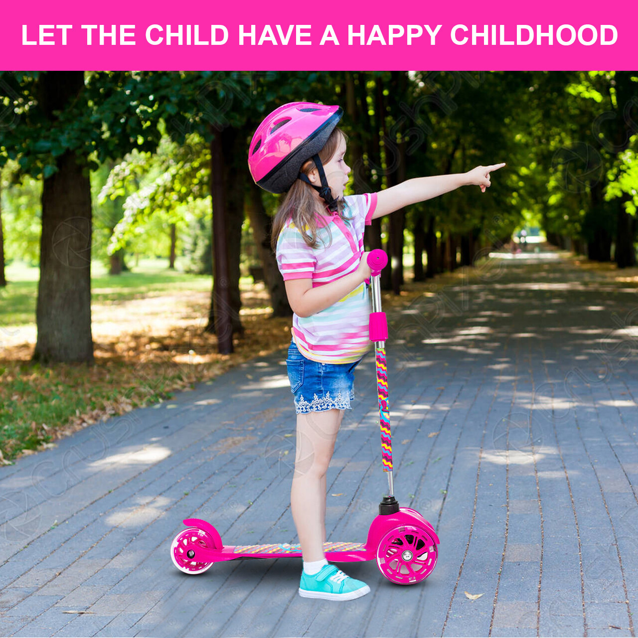 Kids Scooter Flashing LED Light 3 Wheel Push Up Child Kick Adjustable ...