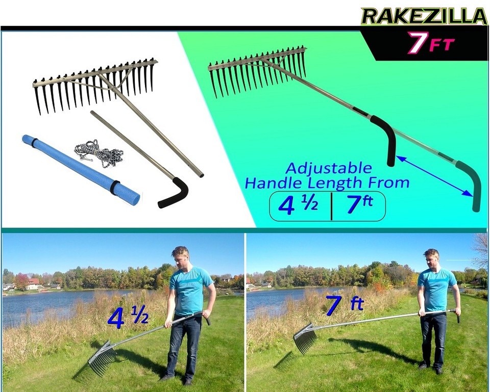 Lake Rake Pond Rake - Rake Zilla - Extra Wide Rake Head, Long Tines ...